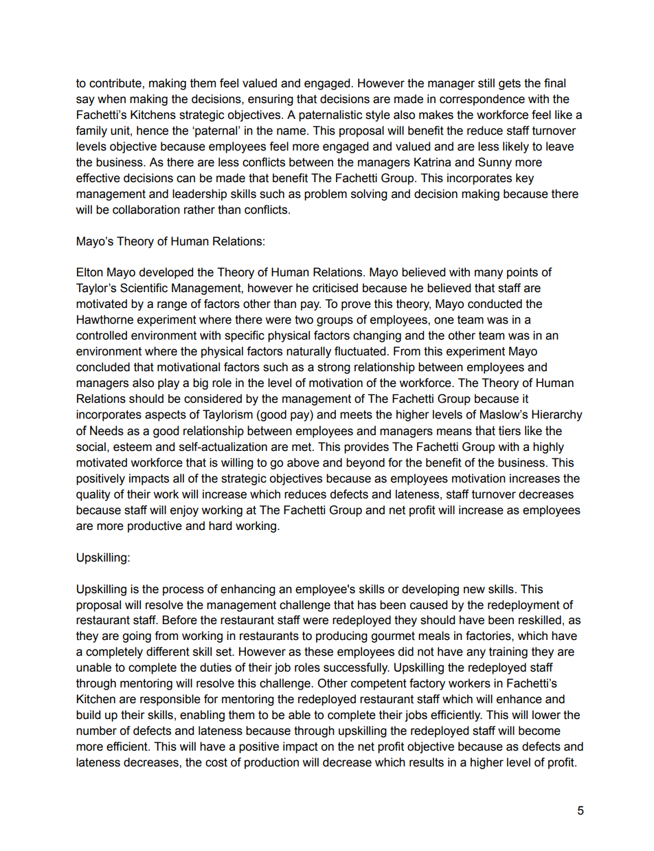 Distinction Example of Unit 6 The Fachetti Group PART B – BTEC Business ...